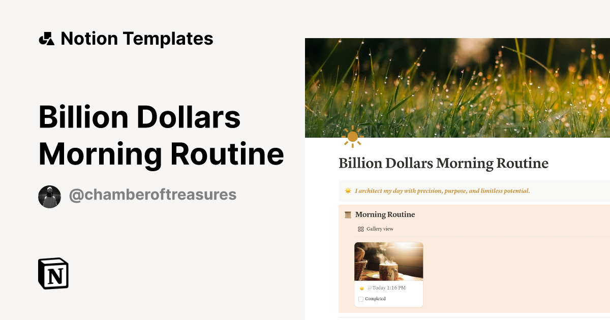 Billion Dollars Morning Routine Template by Chamber of Treasures ...