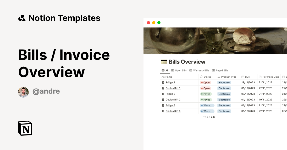 Bills / Invoice Overview Template | Notion Marketplace