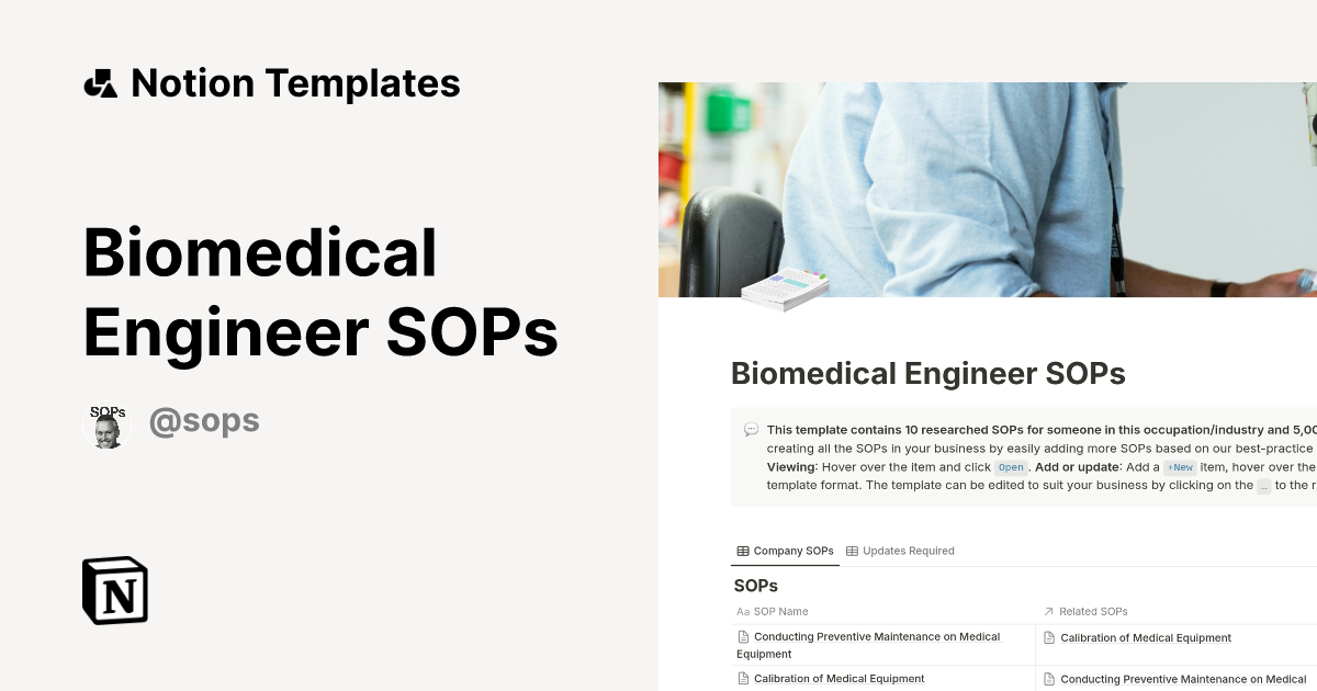 Biomedical Engineer SOPs Template | Notion Marketplace