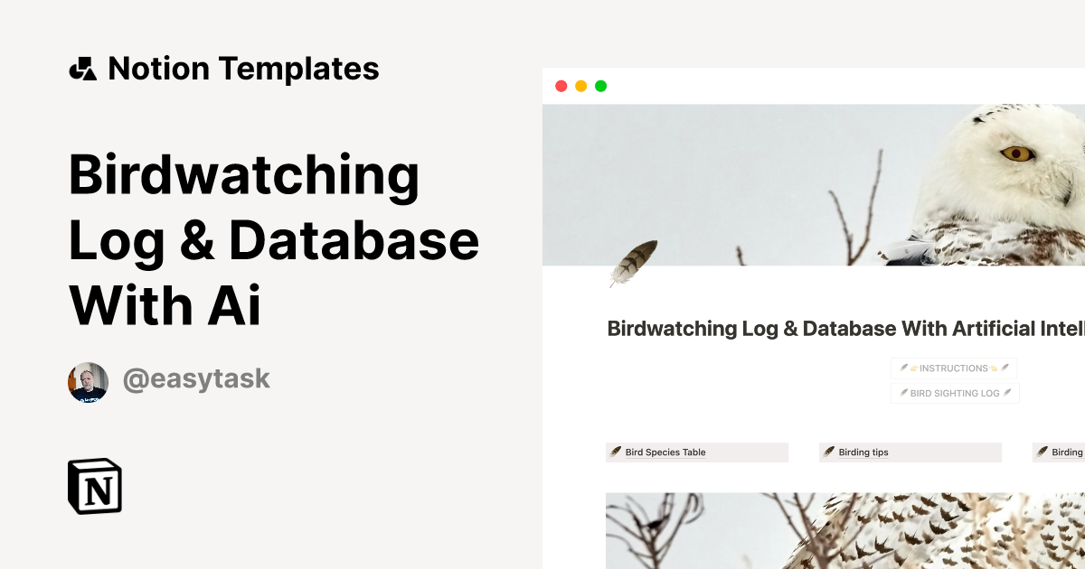 Birdwatching Log & Database With Ai Template | Notion Marketplace
