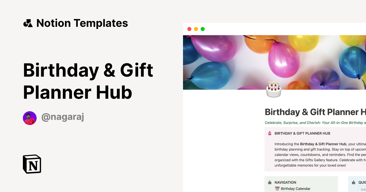 Birthday & Gift Planner Hub Template by Nagaraj | Notion Marketplace
