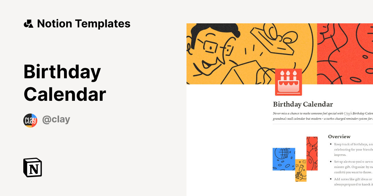 Birthday Calendar Template by Clay | Notion Marketplace