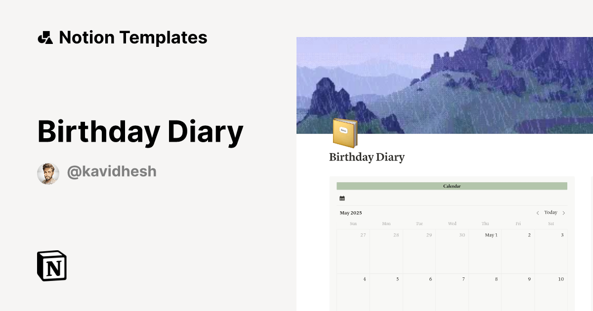 Birthday Diary Template | Notion Marketplace