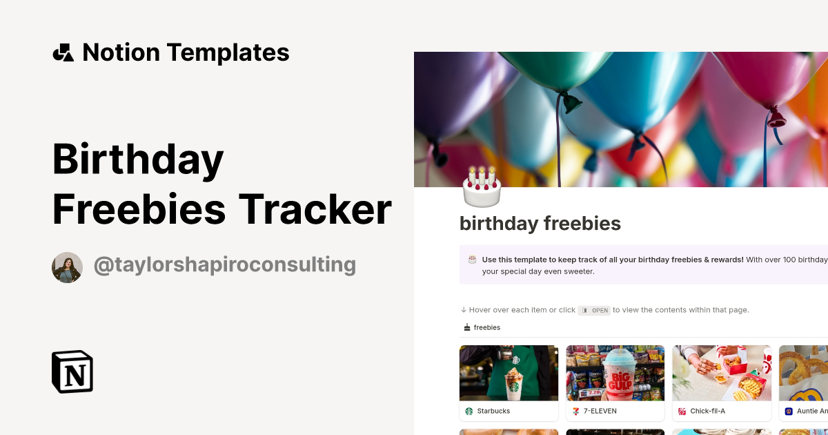 Birthday Freebies Tracker Template | Notion Marketplace