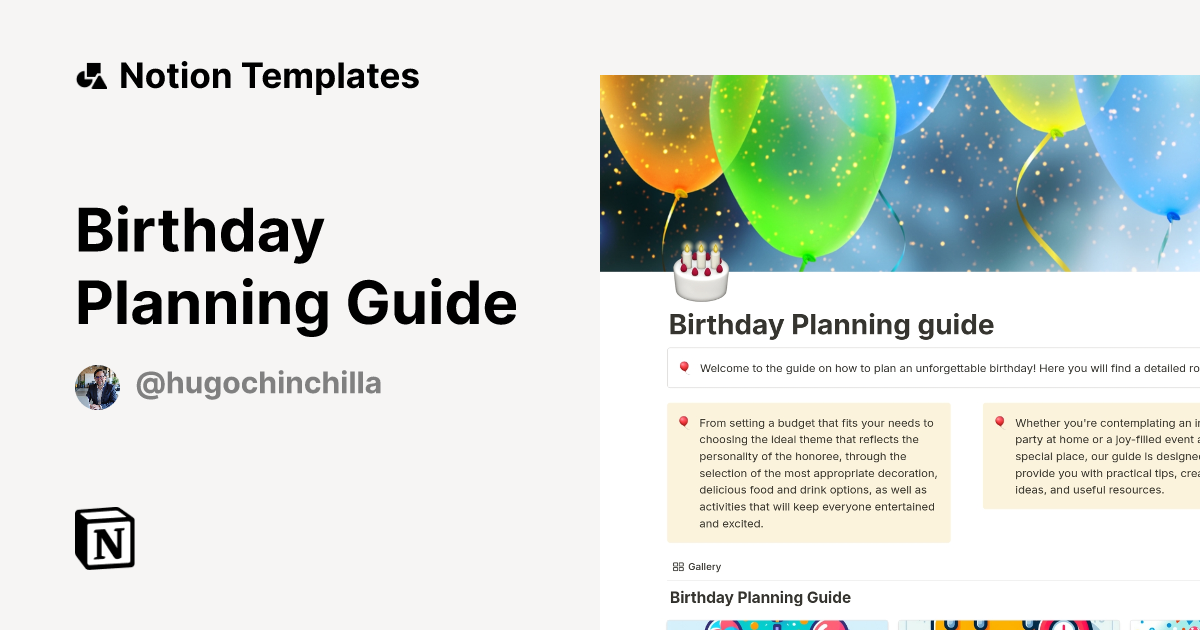 Birthday Planning Guide Template by Hugo Chinchilla | Notion Marketplace