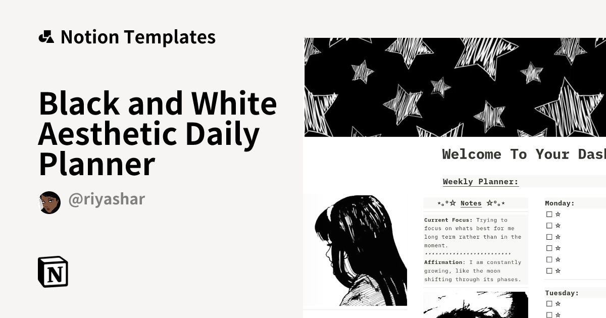 Black and White Aesthetic Daily Planner Template by RiyaArranged ...