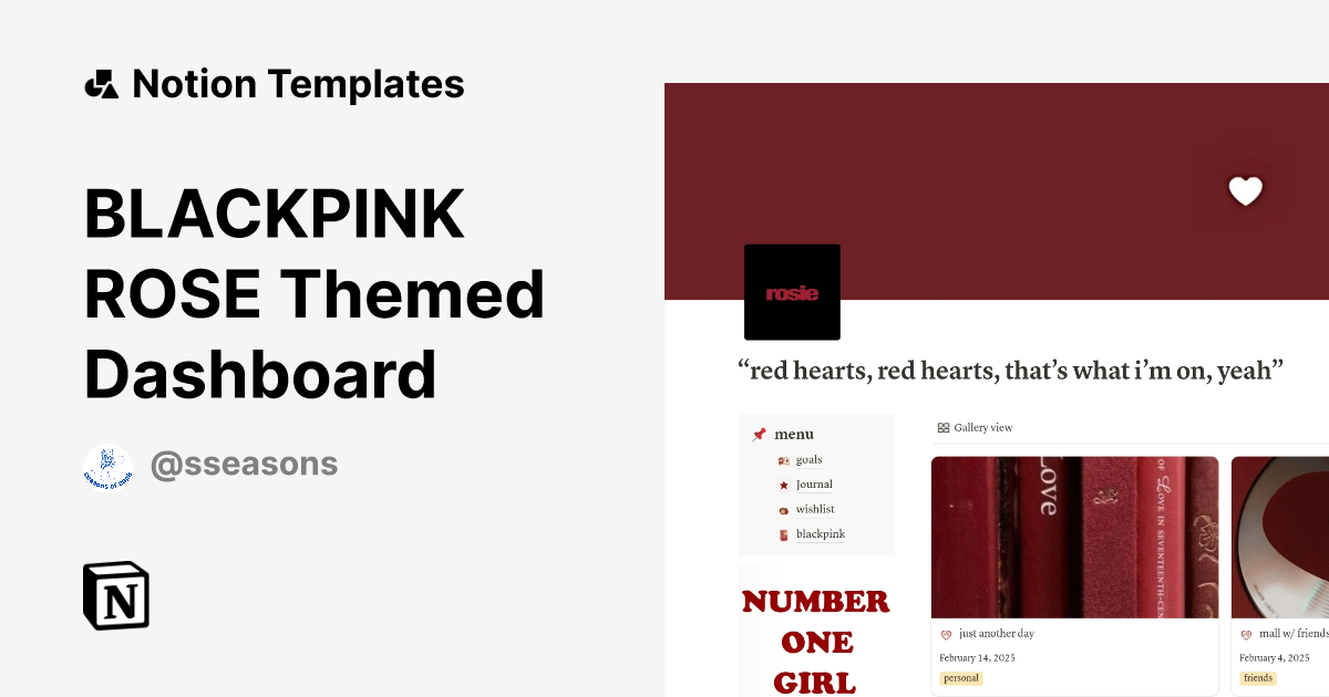 BLACKPINK ROSE Themed Dashboard Template | Notion Marketplace