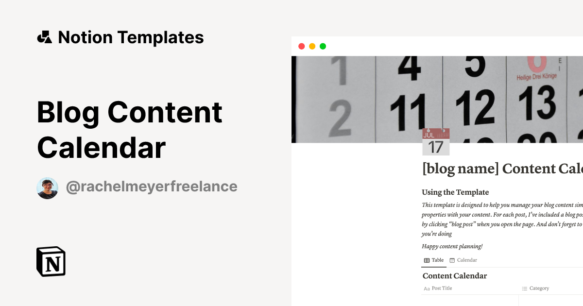 Blog Content Calendar Template | Notion Marketplace