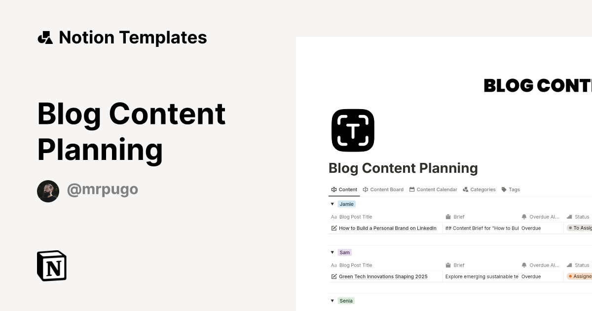Blog Content Planning Template by mrpugo | Notion Marketplace