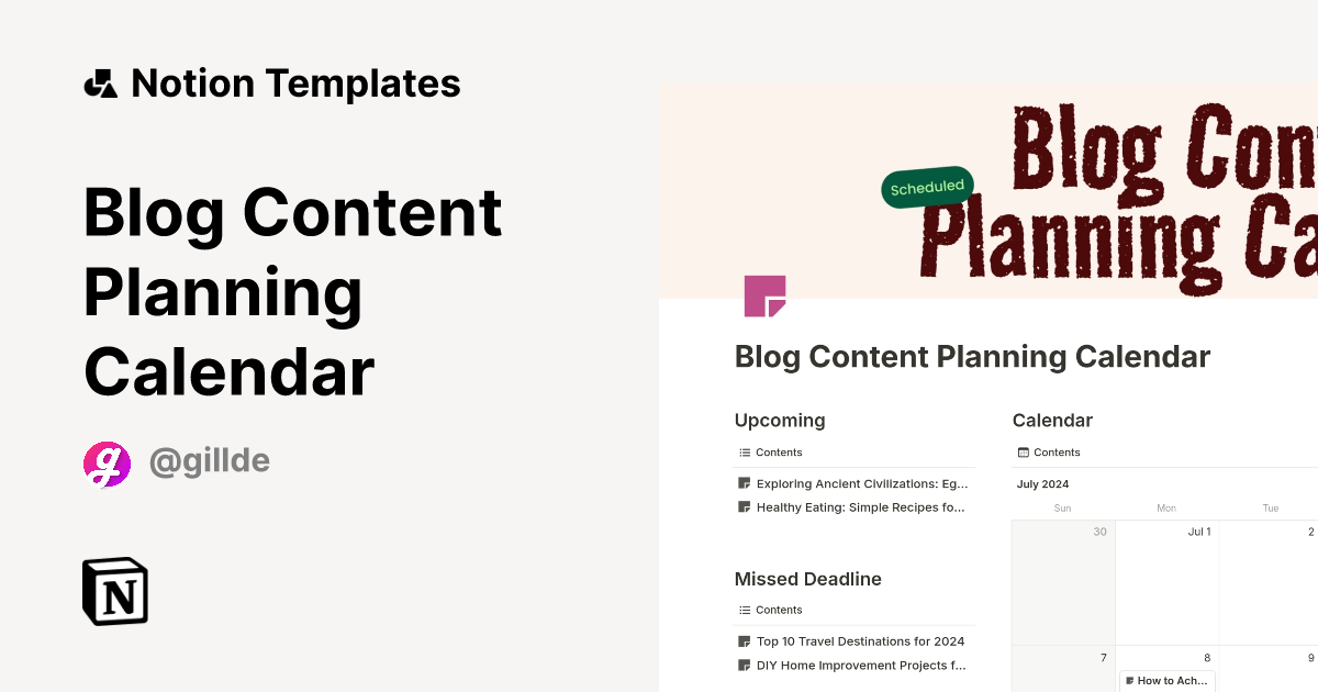 Blog Content Planning Calendar Template by Gillde | Notion Marketplace