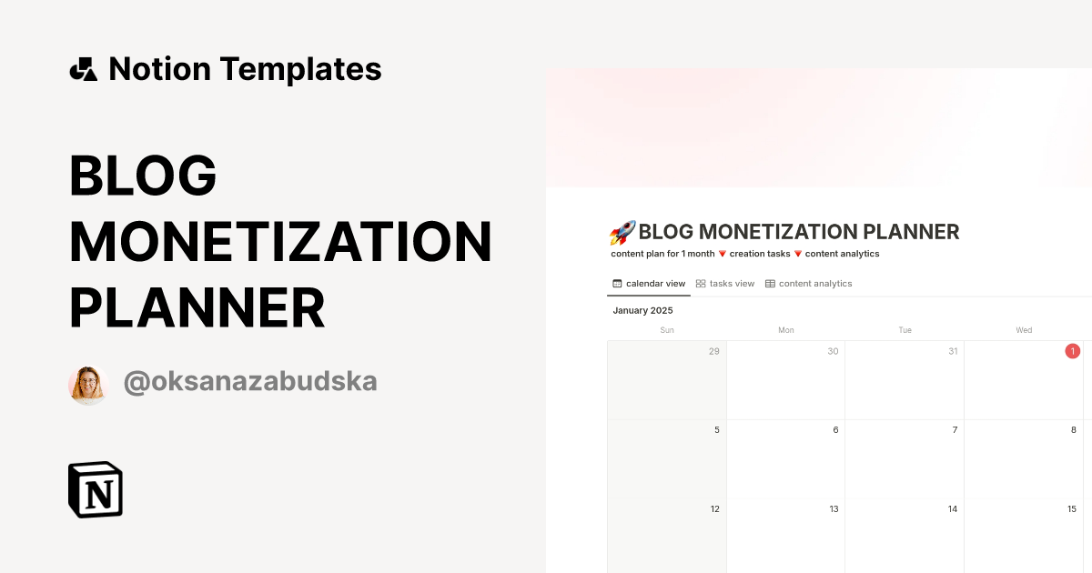 BLOG MONETIZATION PLANNER Template | Notion Marketplace