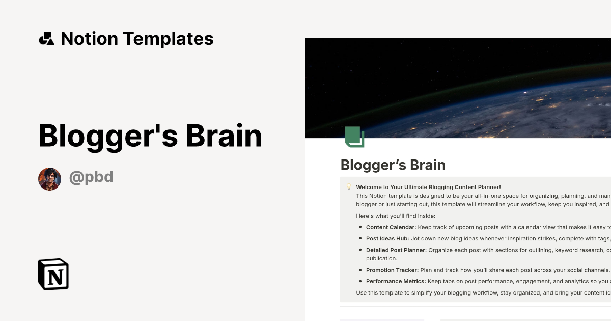 Blogger's Brain Template by Adam PD | Notion Marketplace