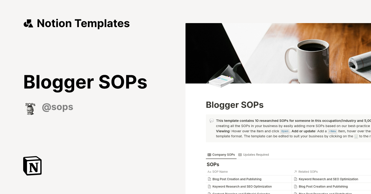 Blogger SOPs Template | Notion Marketplace
