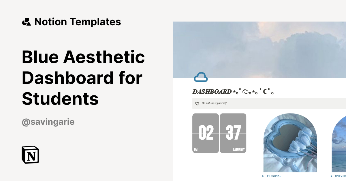 Blue Aesthetic Dashboard for Students Template | Notion Marketplace