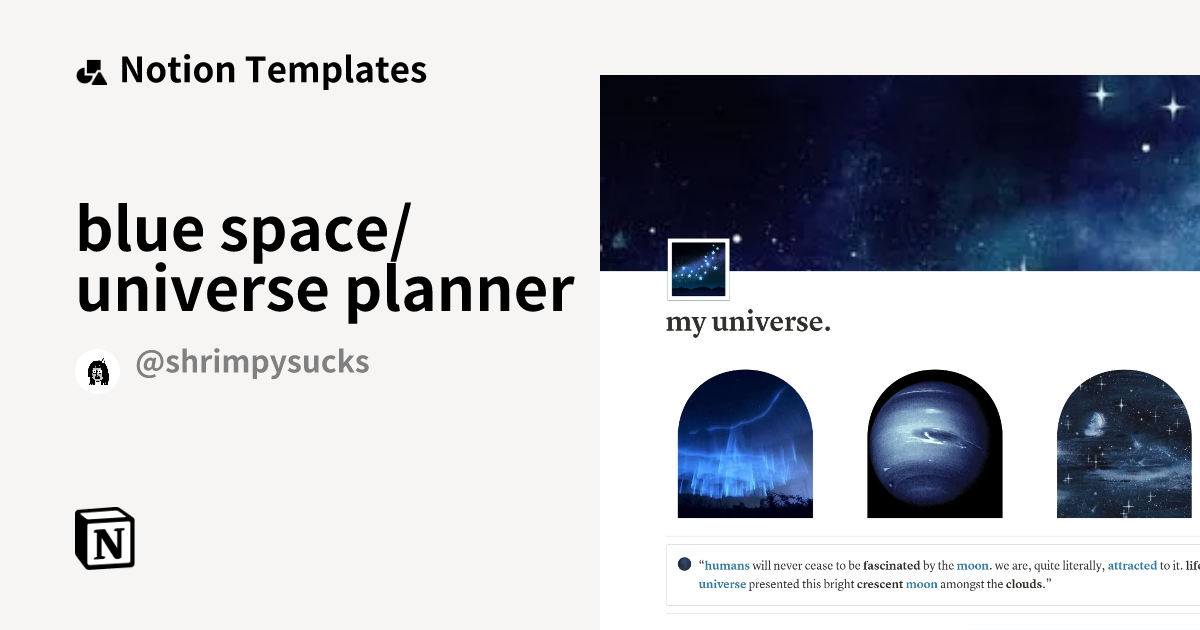 blue space/universe planner Template by shrimpy | Notion Marketplace