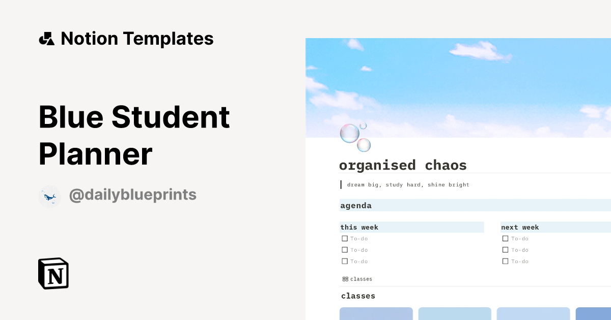 Blue Student Planner Template | Notion Marketplace