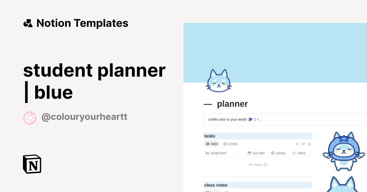 student planner | blue Template | Notion Marketplace