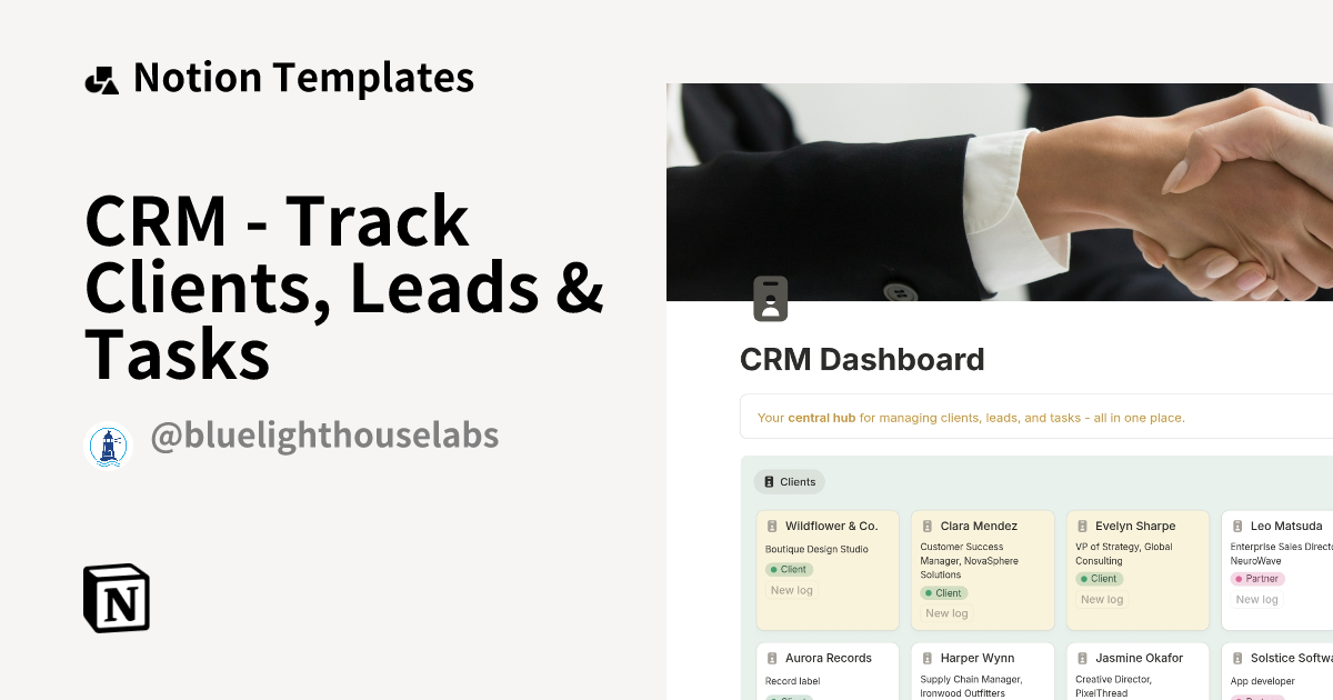 CRM - Track Clients, Leads & Tasks Template by Blue Lighthouse Labs ...