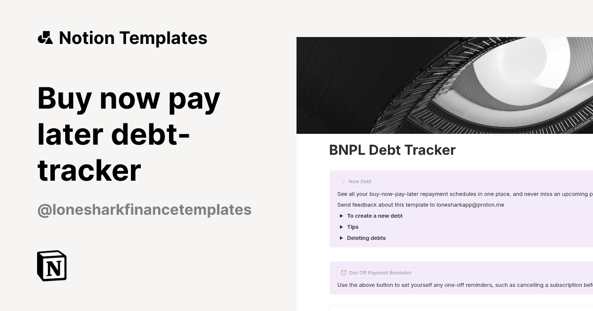 Buy now pay later debt-tracker Template | Notion Marketplace