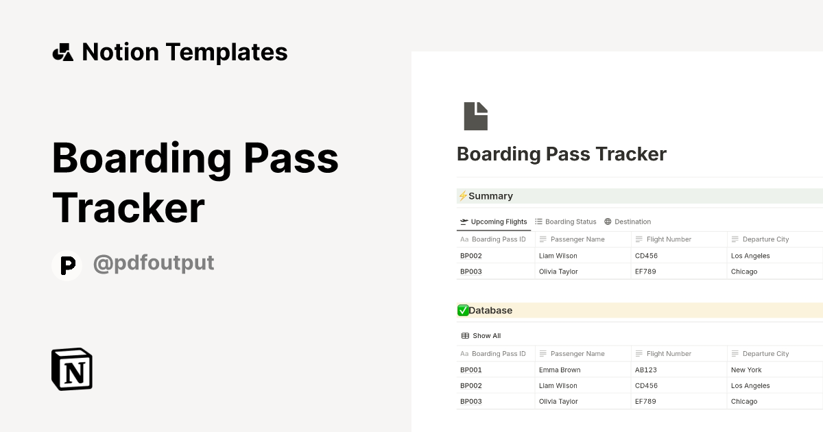 Boarding Pass Tracker Template by PDFOutput | Notion Marketplace
