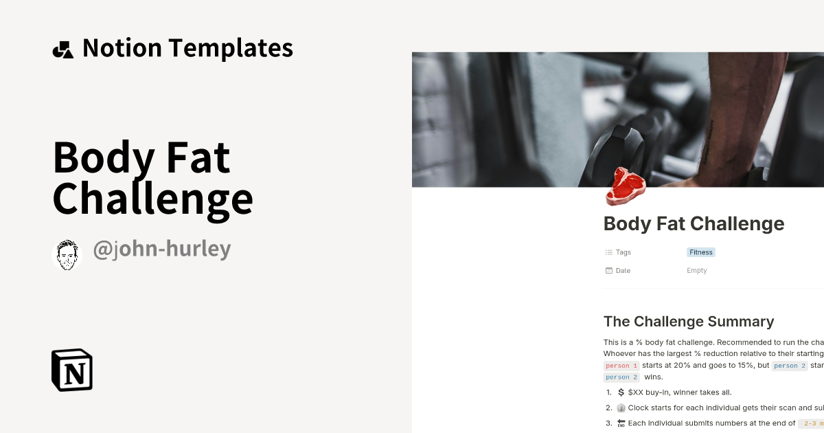 Body Fat Challenge Template by John Hurley | Notion Marketplace