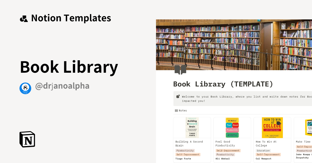 Book Library Template by Dr. Jano Alpha | Notion Marketplace