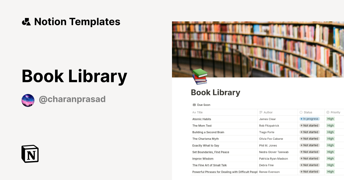 Book Library Template by Charan Prasad | Notion Marketplace