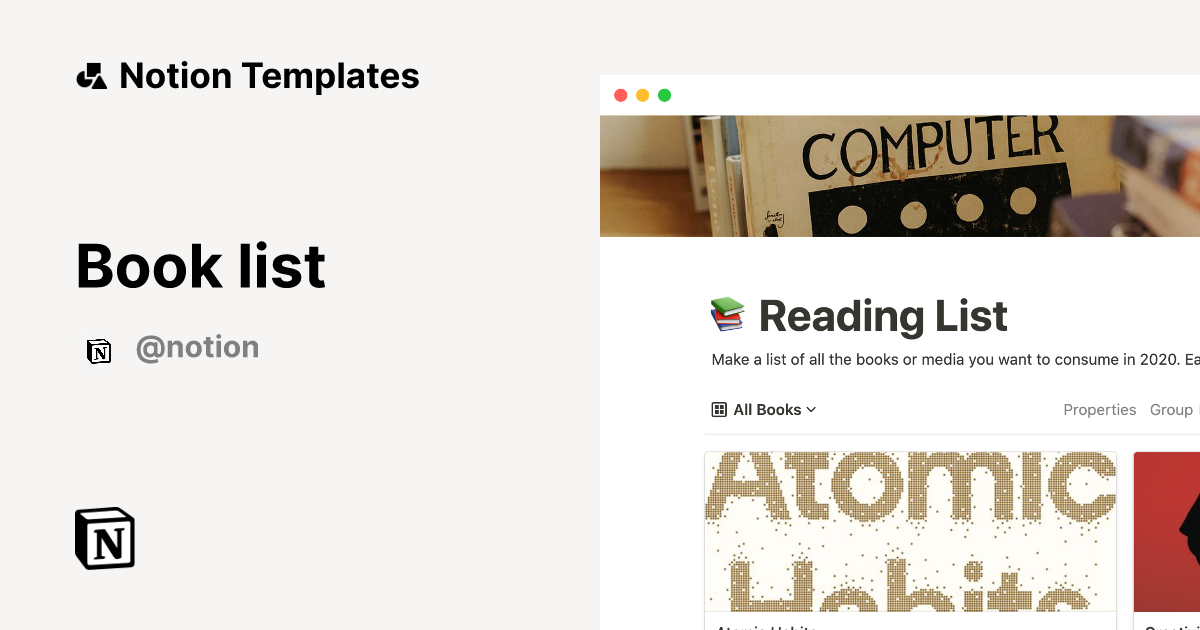 Book list Template by Notion | Notion Marketplace