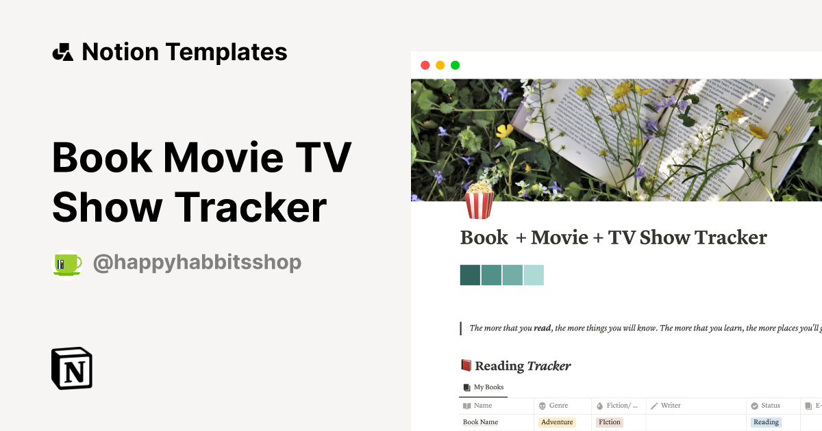 Book Movie TV Show Tracker Template by Happy Habbits | Notion Marketplace