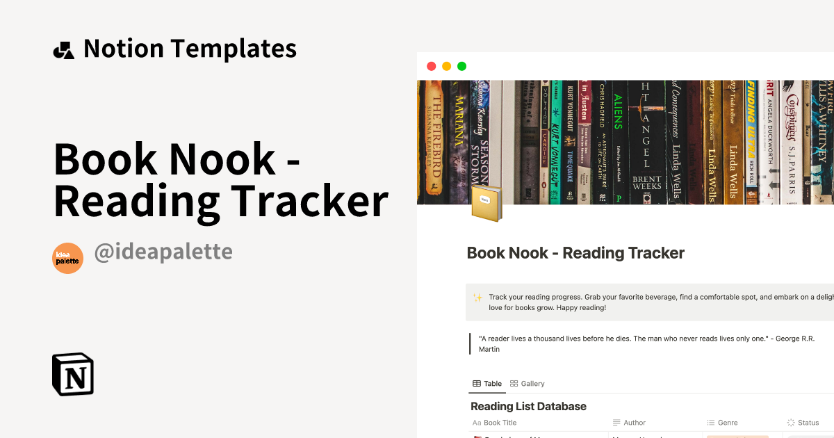 Book Nook - Reading Tracker Template by Idea Palette | Notion Marketplace