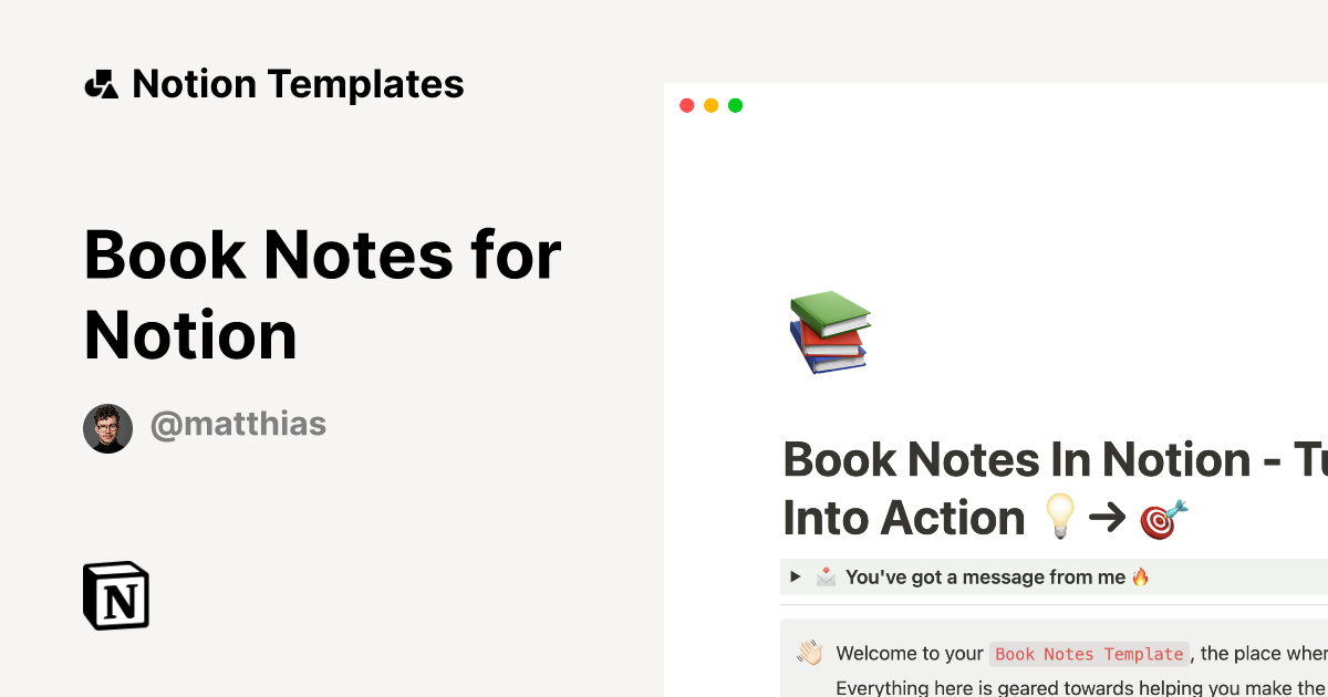 Book Notes for Notion Template by Matthias Frank | Notion Marketplace Book Notes for Notion Template by Matthias Frank | Notion Marketplace