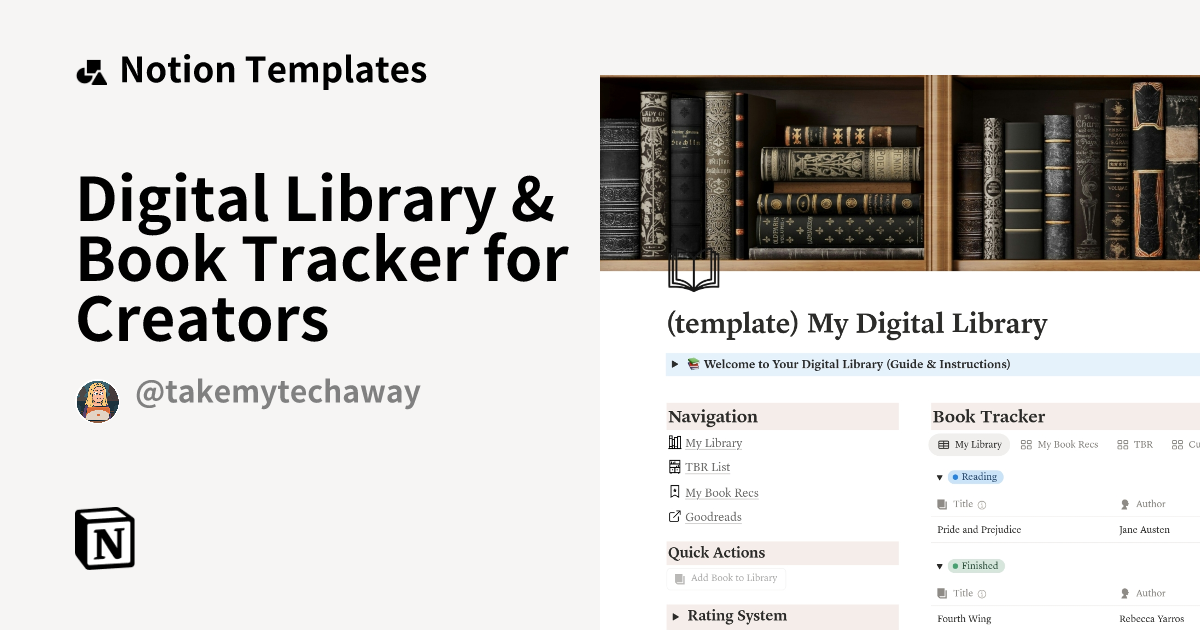 Digital Library & Book Tracker for Creators Template by Kenny | Notion ...