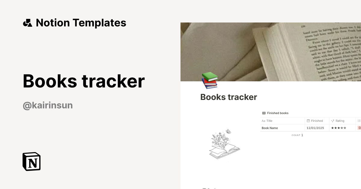 Books tracker Template by Kairin Sun | Notion Marketplace