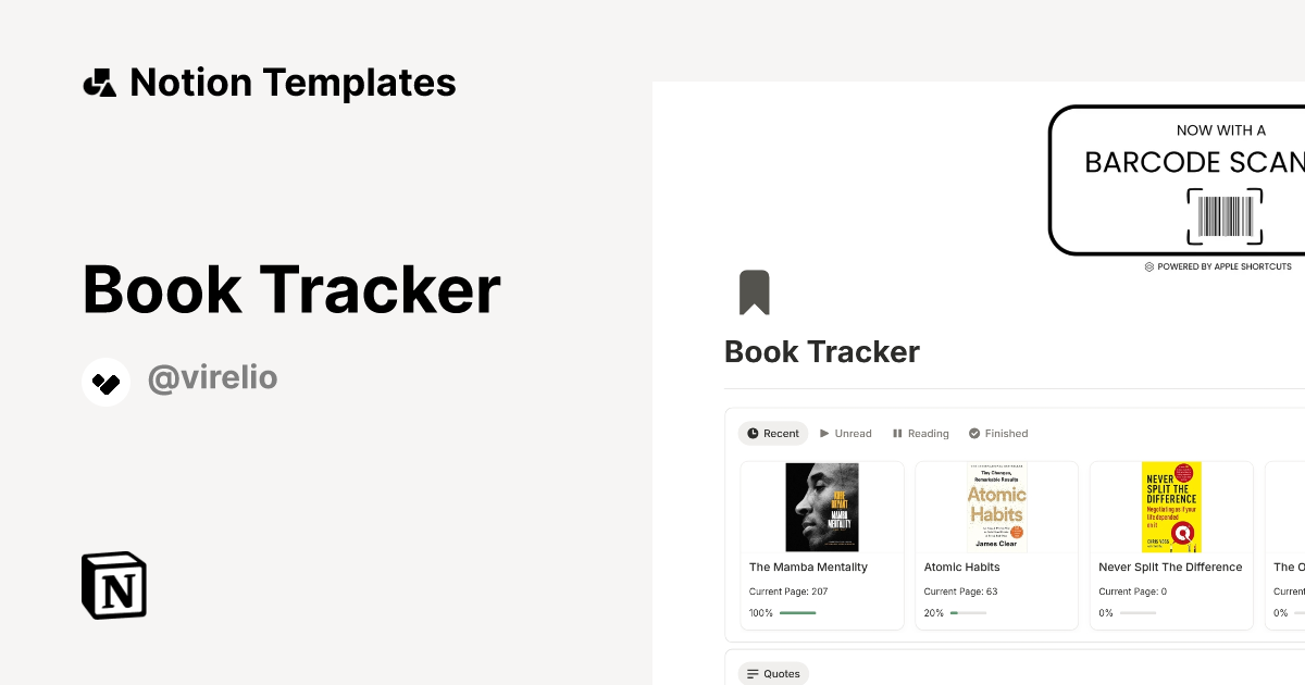 Book Tracker Template by Virelio | Notion Marketplace