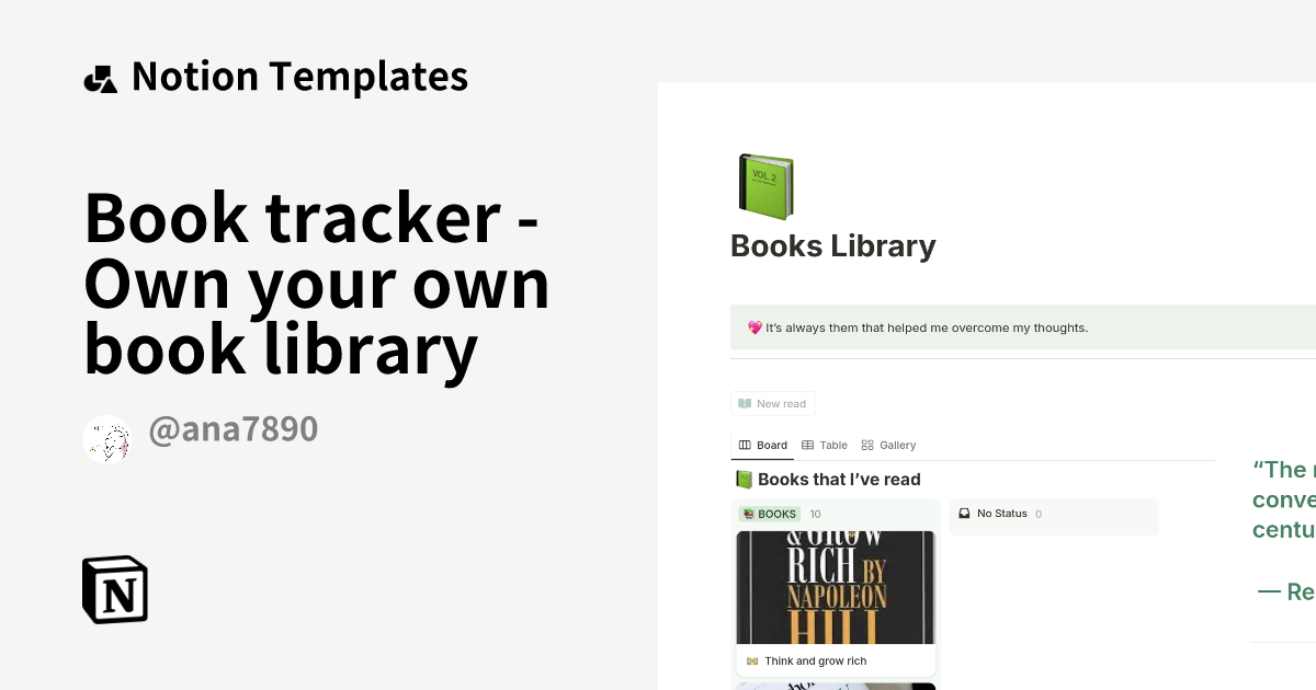 Book tracker - Own your own book library Template | Notion Marketplace