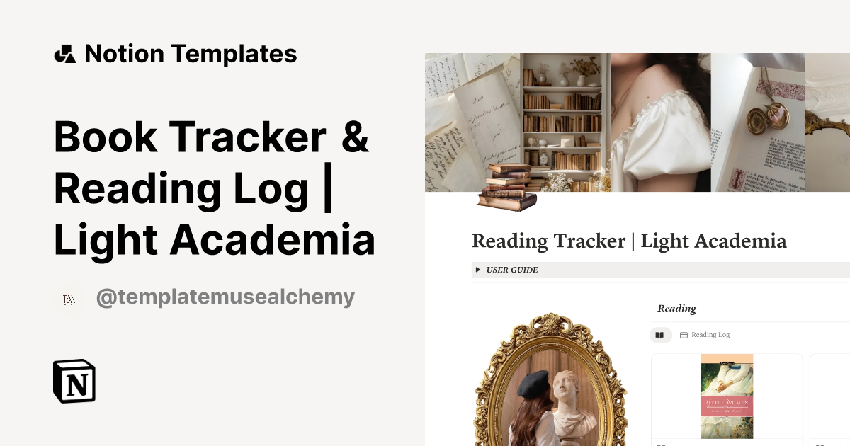 Book Tracker & Reading Log | Light Academia Template | Notion Marketplace