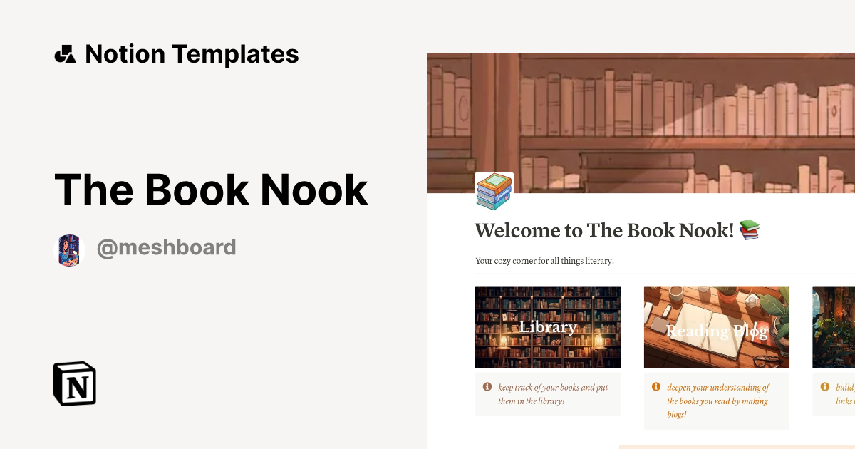 The Book Nook Template by Meshboard | Notion Marketplace