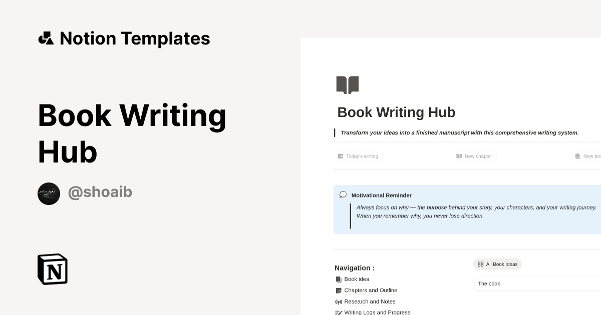 Book Writing Hub Template by Shoaib | Notion Marketplace