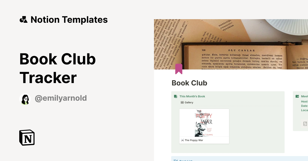 Book Club Tracker Template by Em's Notion Templates | Notion Marketplace
