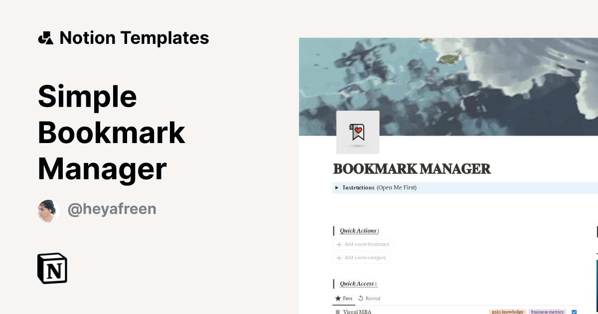 Simple Bookmark Manager Template by Afreen | Notion Marketplace