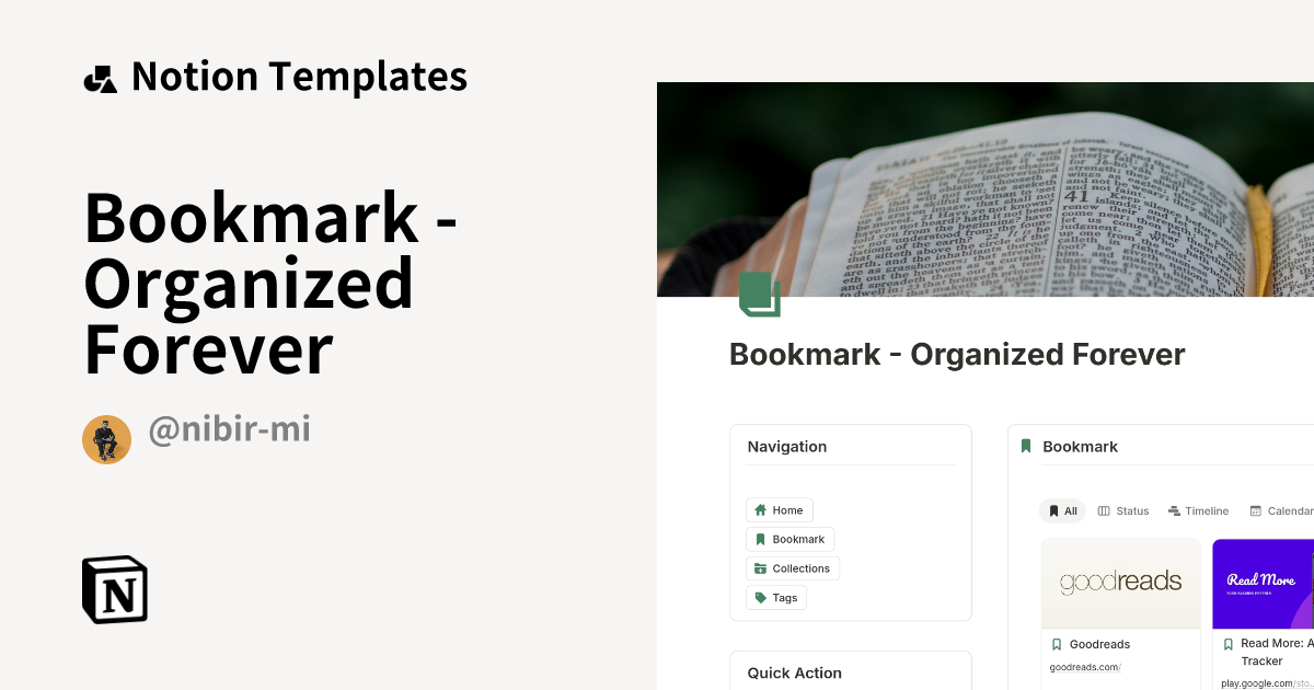 Bookmark - Organized Forever Template by Nibir MI | Notion Marketplace