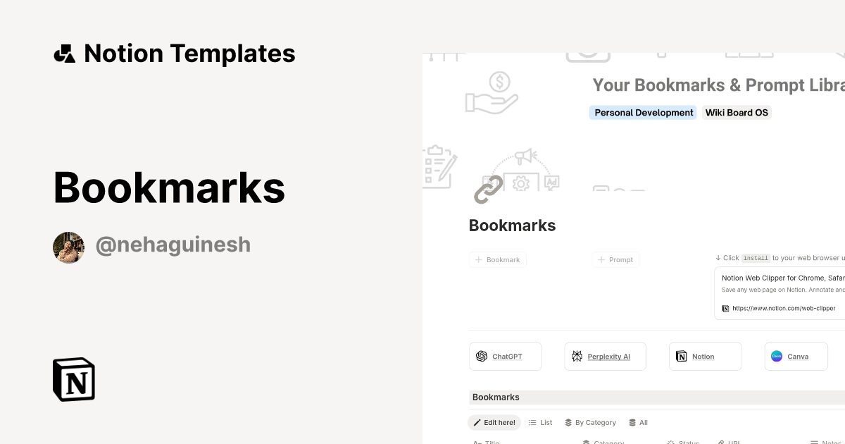 Bookmarks Template by Neha Guinesh | Notion Marketplace