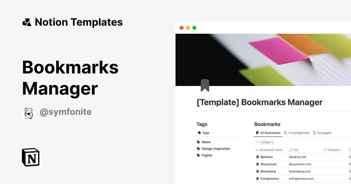 Bookmarks Manager Template by Symfonite | Notion Marketplace