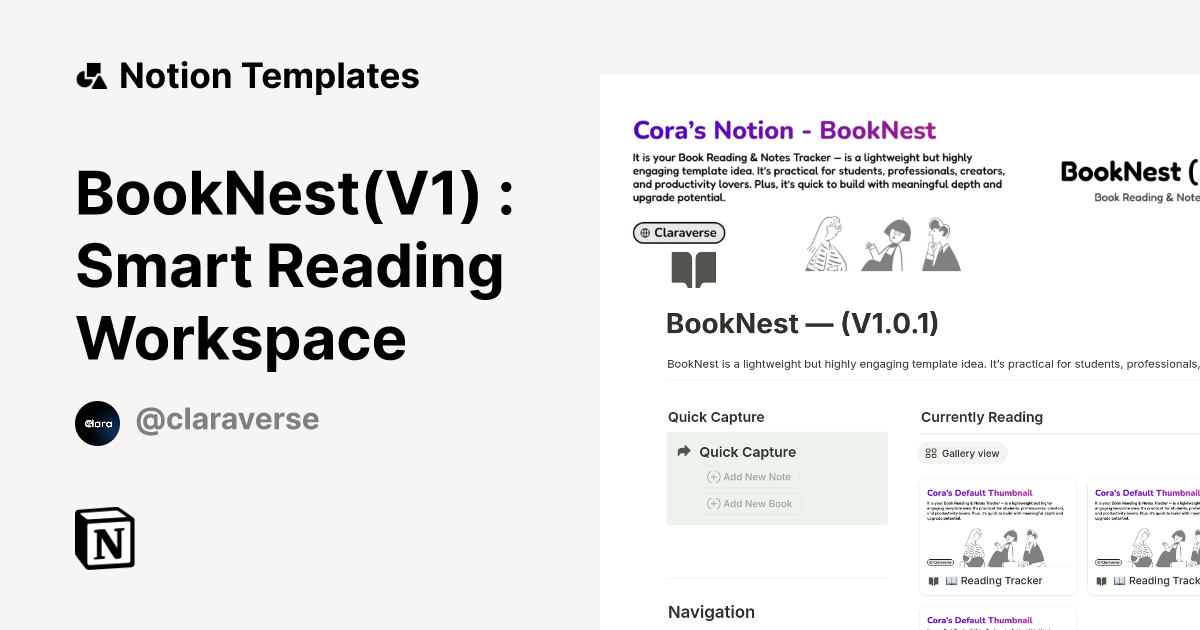 BookNest(V1) : Smart Reading Workspace Template | Notion Marketplace