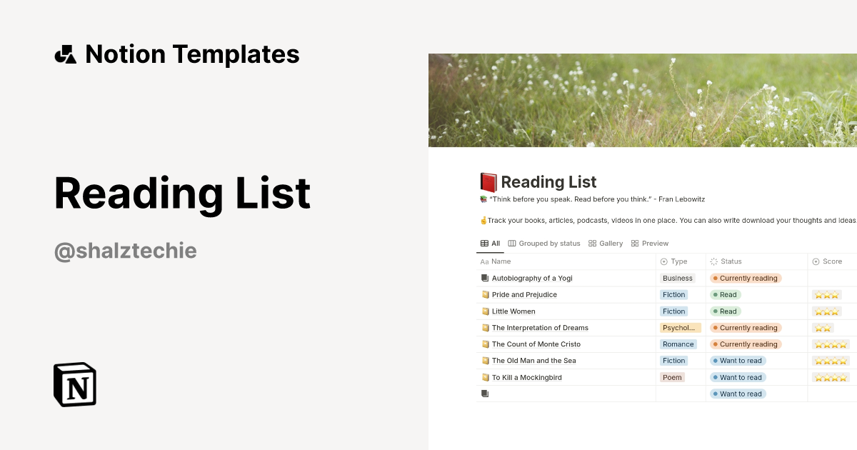 Reading List Template by Shalz Techie | Notion Marketplace