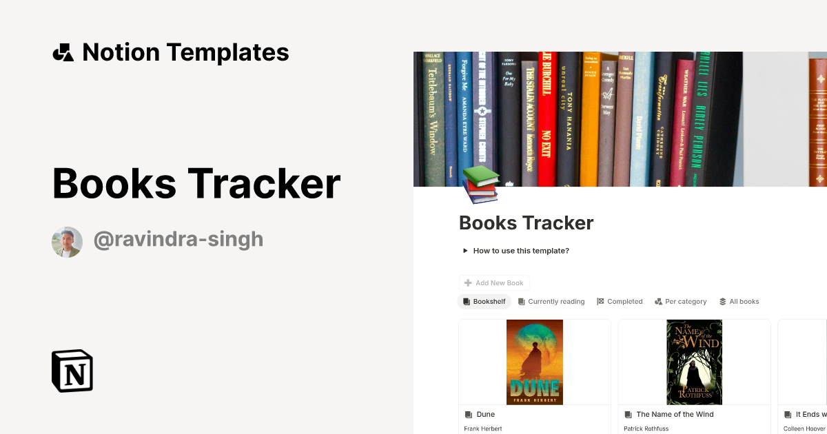 Books Tracker Template by Ravindra Singh | Notion Marketplace