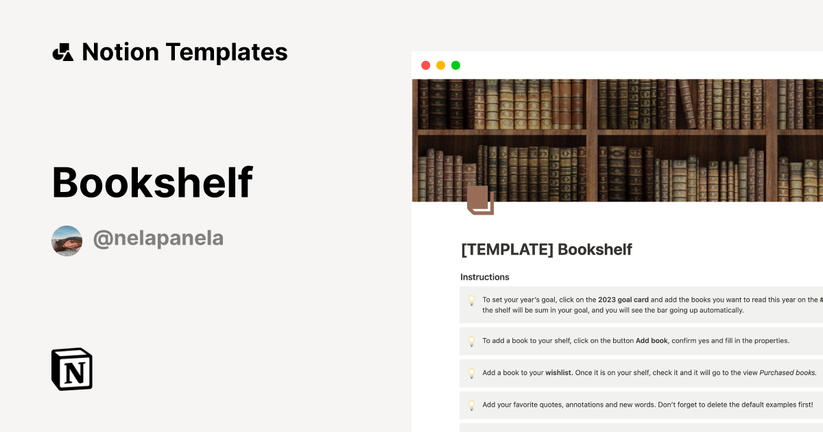 Bookshelf Template by Nela | Notion Marketplace