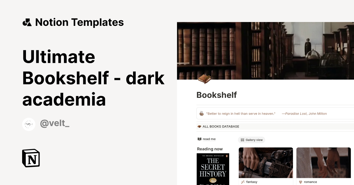 Ultimate Bookshelf - dark academia Template | Notion Marketplace