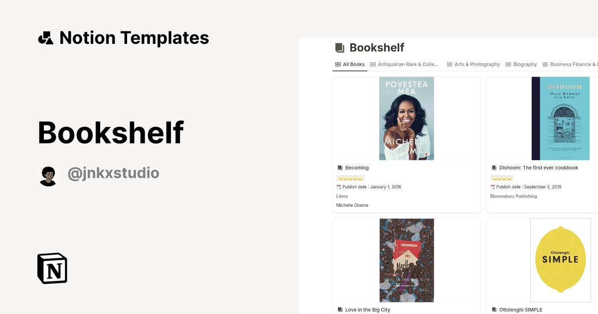 Bookshelf Template by JNK Studio | Notion Marketplace