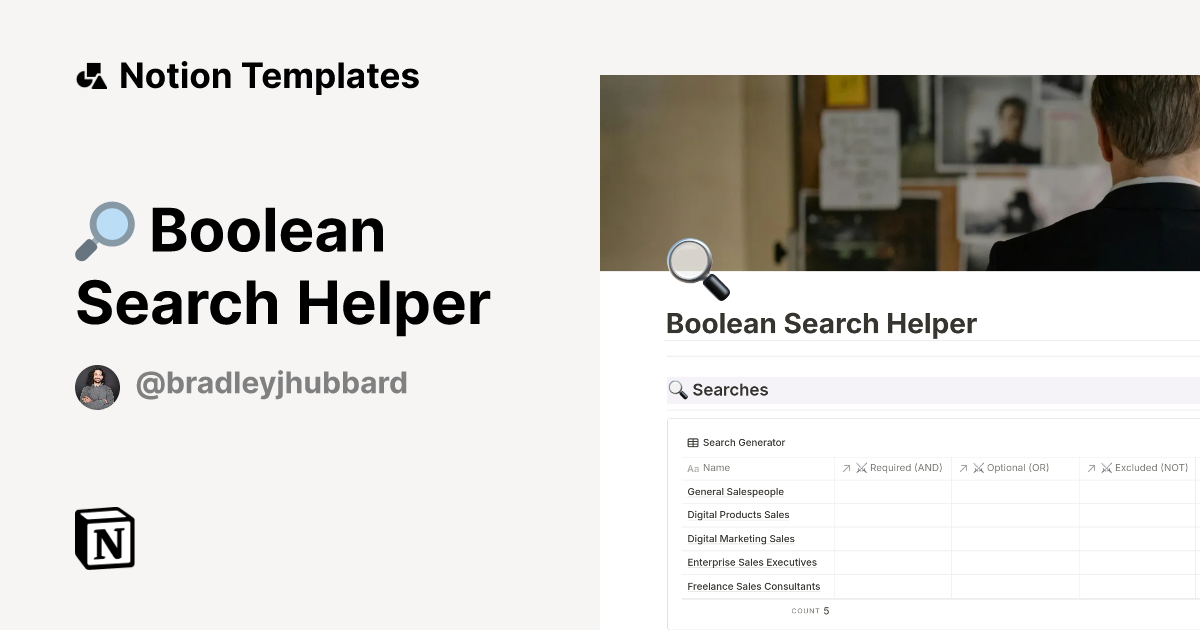 🔎 Boolean Search Helper Template | Notion Marketplace